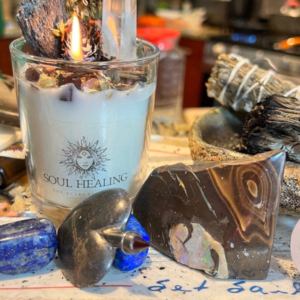 Soul Healing Intention Candle Packed With Crystals, Herbs and Flowers ...