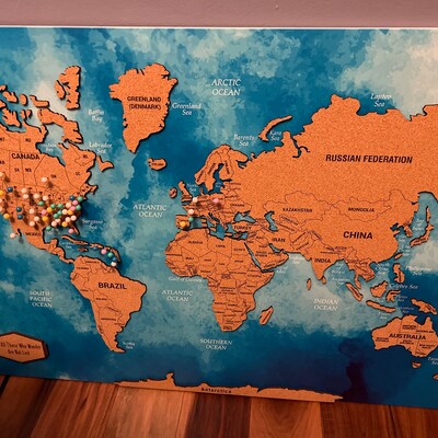 World Map Push Pin World Map Wall Art Wooden Travel Map - Etsy
