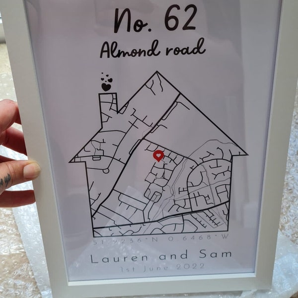 Personalised New Home Map Print & Frames House Shape | Decor OS ...