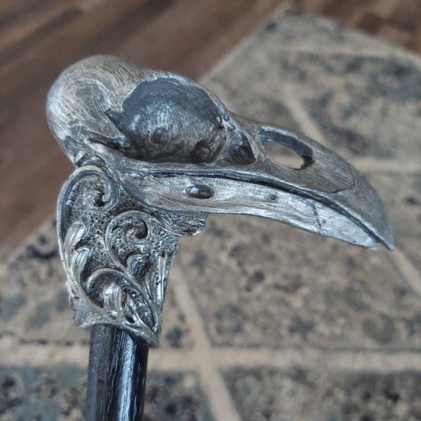 Raven Skull Cane, Hand Sculpted Walking Stick | Dark Victorian Gothic ...