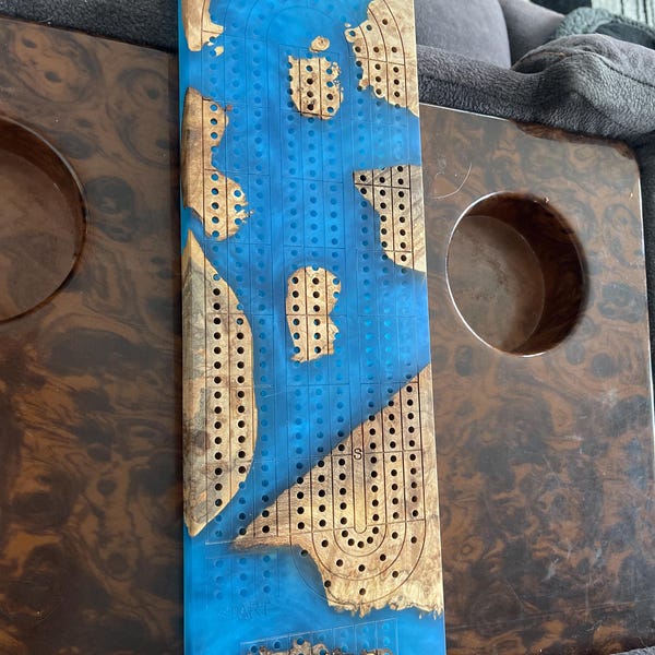 Premium Handmade Cribbage Board Made From Maple Burl and Ghost Resin W ...