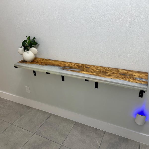 Purple Resin Shelf With Olive Wood, Boho Nursery Room Decor, New Home ...