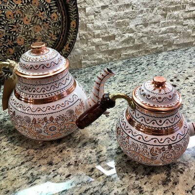 Turkish Copper Tea Set White Copper Serving Tray Copper Tea - Etsy