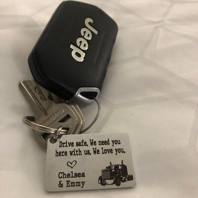 Drive Safe Keychain, Truck Driver Keychain, Custom Trucker Keychain ...