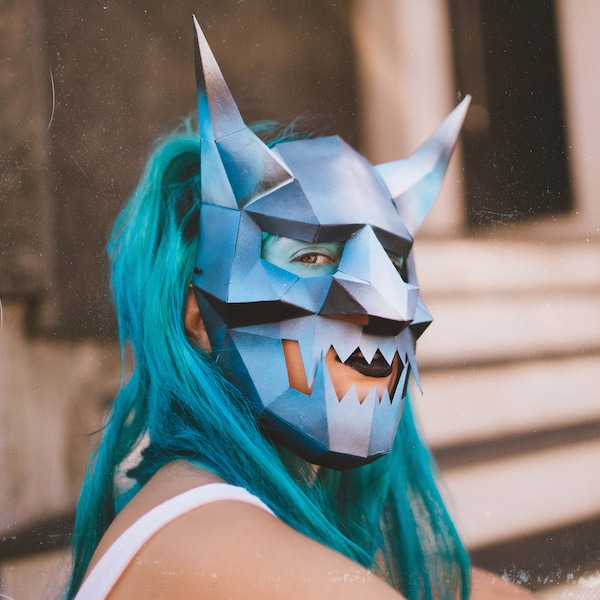 Japanese Demon Mask, Oni, Hannya | DIY Paper Mask, Printable Template ...