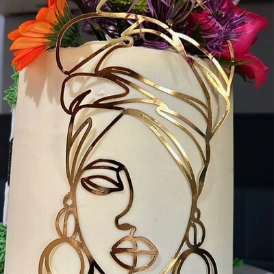 Line Art Face Cake Topper Charm, Abstract Line Art Cake Topper, African ...