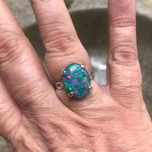 GENUINE Australian Opal Ring,mosaic Opal Ring,sterling Silver,opal Jewelry,birthstone,gift for ...