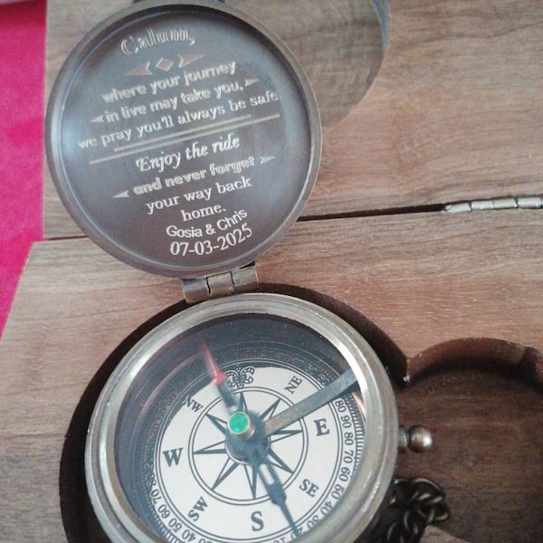 Engraved Working Brass Antique Compass for Men, Custom Handmade Pocket ...