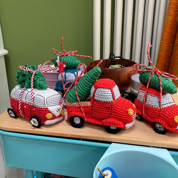 Red Car Minivan Crochet Toy Amigurumi With Christmas Tree Camper Bus ...