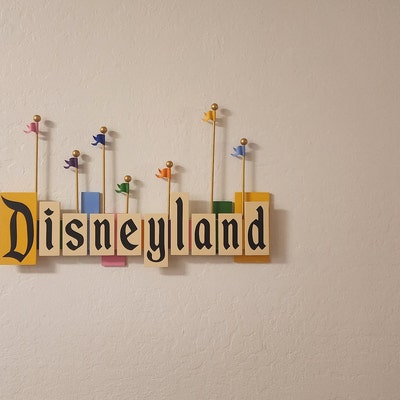 Vintage Disneyland Entrance Sign With Flags - Etsy