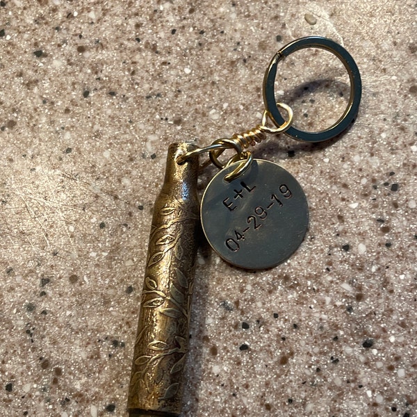 Etched Repurposed Brass Bullet Casing Keychain for Him or Her ...