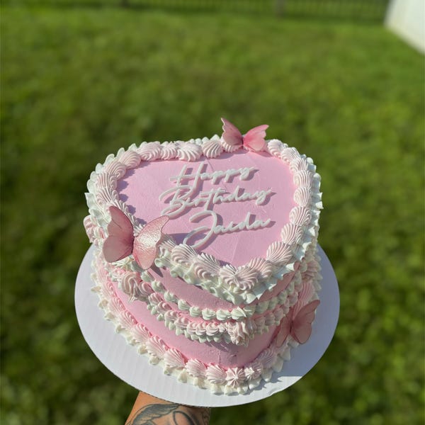 Acrylic Cake Topper for Vintage Heart Cake Heart Shaped Cake Topper ...