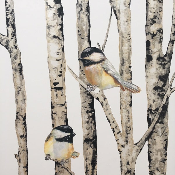 Chickadee, Bird Wall Sticker, Fabric Decal, Get Well Gift, Watercolor ...
