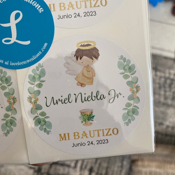Baptism Angel Boy Personalized Label, Custom Christening Sticker, Mi ...