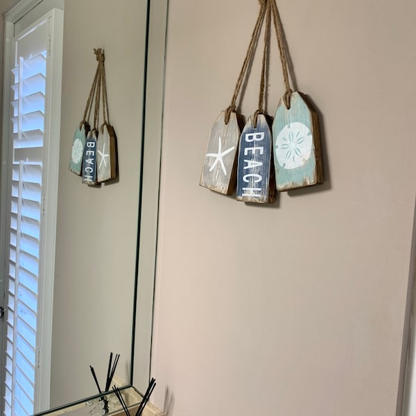 Rustic Beach Wood Sign Set, Starfish & Sand Dollar Coastal Decor ...