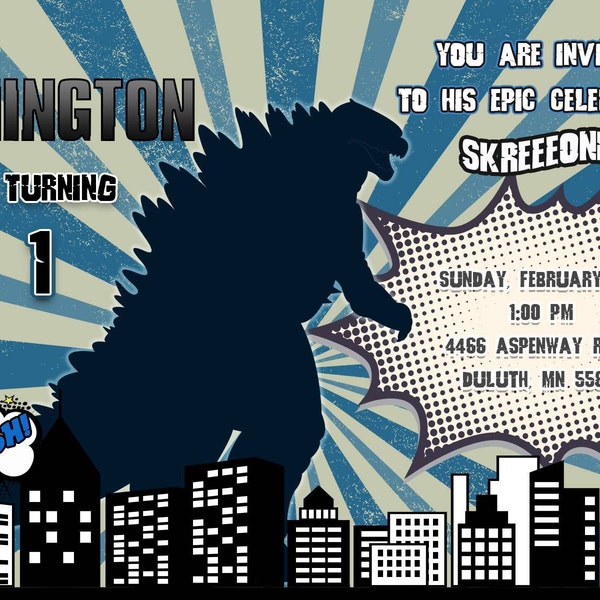 Godzilla Invite, Godzilla Birthday Invitation Printable, Godzilla ...