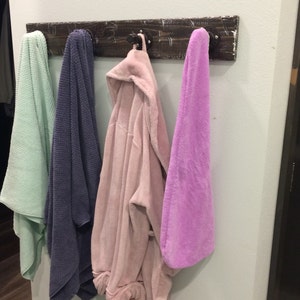Custom Rustic Wood Towel Robe Coat Rack Bar With Industrial Pipe Hooks ...
