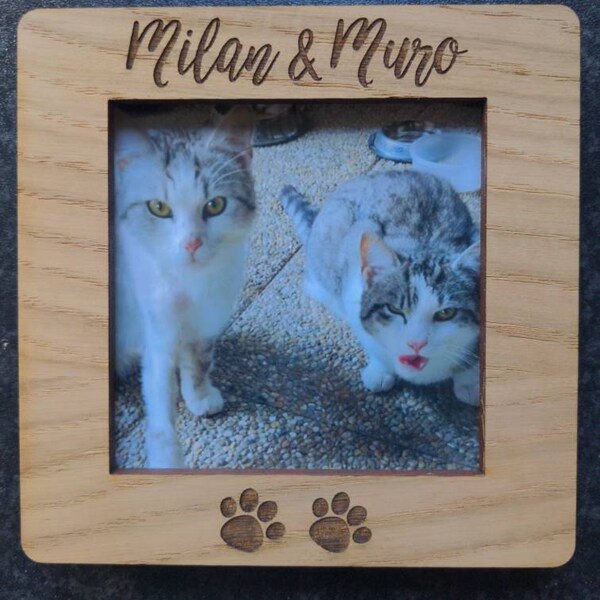 Personalised Paw Print Square Oak Photo Frame, Pet Memorial, Dog or Cat ...