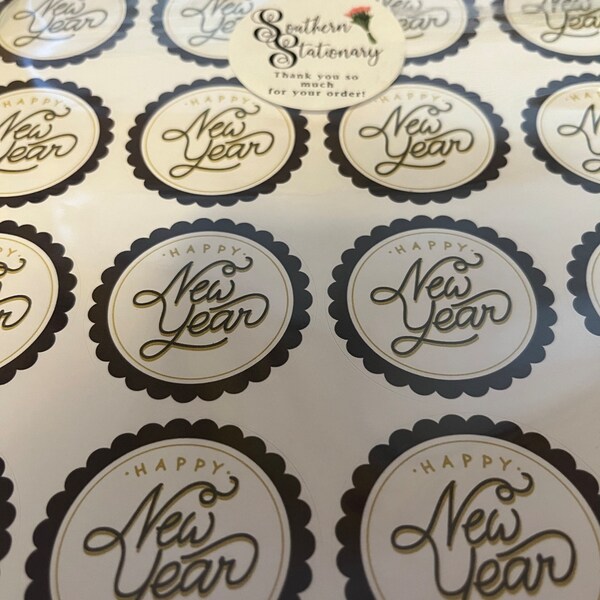 New Year Stickers, 20 Piece Sheet of Matte White Round 2" Stickers, New ...