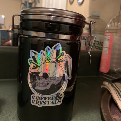 Coffee Crystals Skull Holographic Sticker, Coffee Skull Holographic ...