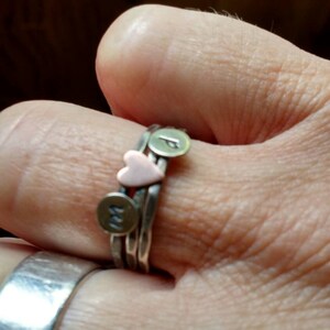 Custom Initial Sweetheart Rings, Stack Rings, Silver Rings, Initial Rings, Copper Heart Rings ...