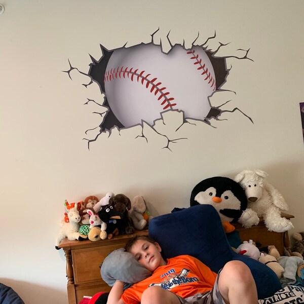 Baseball Breaking Through, Bursting, Shattering the Wall Decal for Boys ...