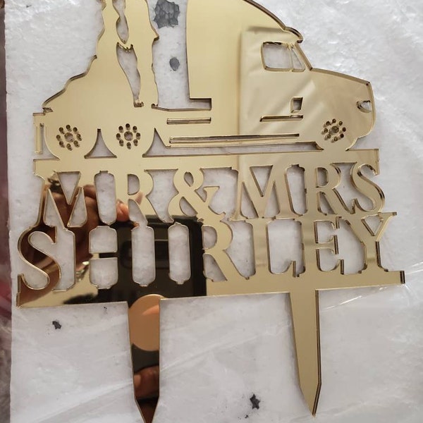Trucker Wedding Cake Topper, Personalized Mr & Mrs, Acrylic or Wood - Etsy