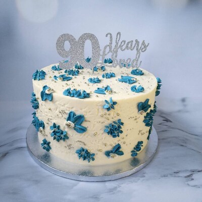 90 Years Loved Cake Topper 90th Birthday Glitter Card - Etsy