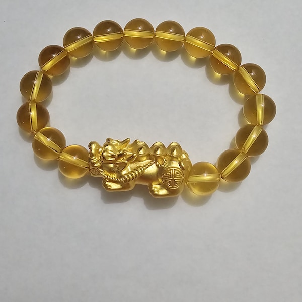 Beaded Piyao Bracelets 24K 999 Gold, Golden Wealthy Pixiu Pattern With ...