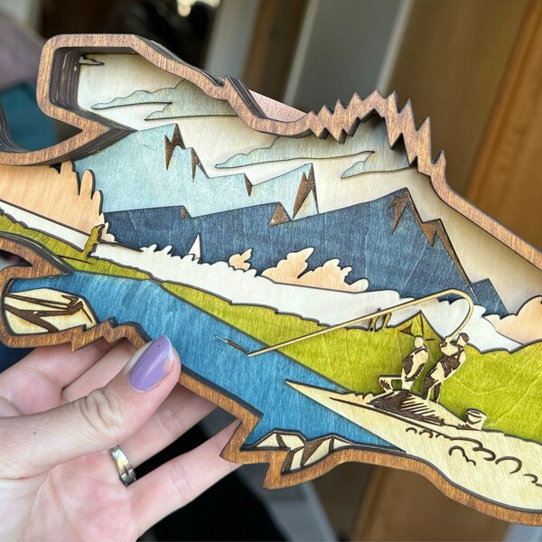 3D Layered Wood Bass Fishing Wall Art - Rustic Home Decor Gift for ...