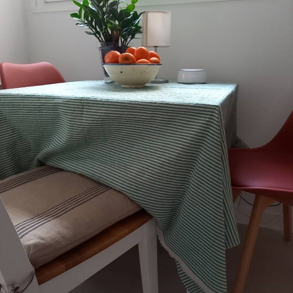 Striped Linen Tablecloth in Different Colors/raw Edge Striped Softened ...