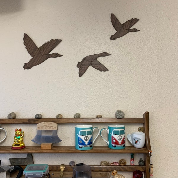 Flying Ducks Wooden Wall Art - Set of Three Reversible Retro Wooden ...