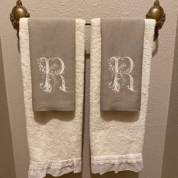 Monogram Tea Towel, Guest Towel, Hand Towel. Embroidered on Linen ...