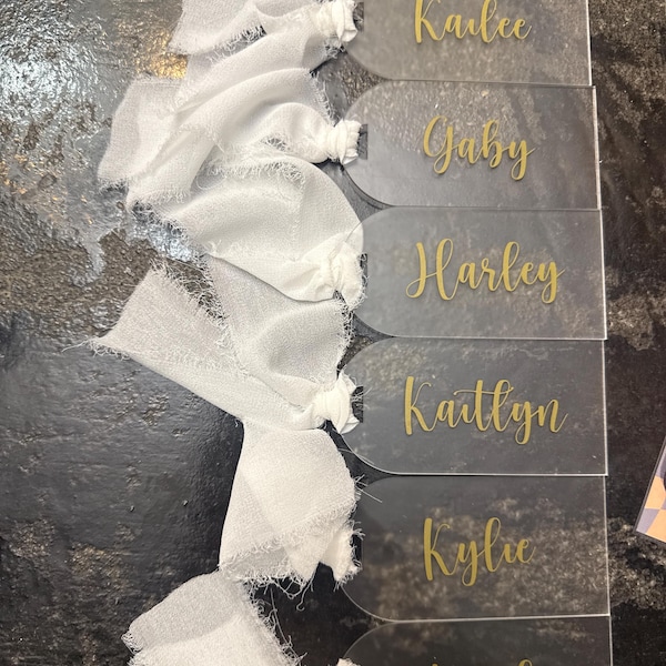 Acrylic Name Tags for Wedding Guests With Ribbon | Place Cards | Table ...