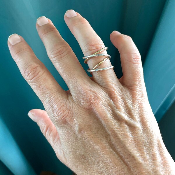 Mixed Metal Wrap Ring, Wraparound Ring, Gold or Sterling Silver Ring ...