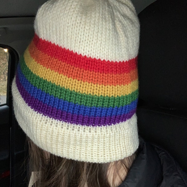 100% Wool Knit Pride Hat | LGBT Rainbow | Cream - Etsy