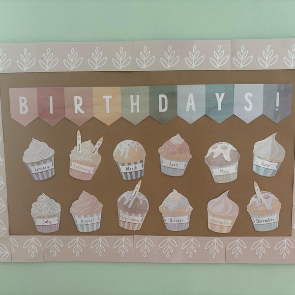 Cupcake Classroom Birthday Display: Printable Bulletin Board Kit ...