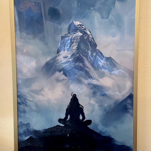 LORD SHIVA Meditating Printable Art, Shiva God at Mount Everest ...