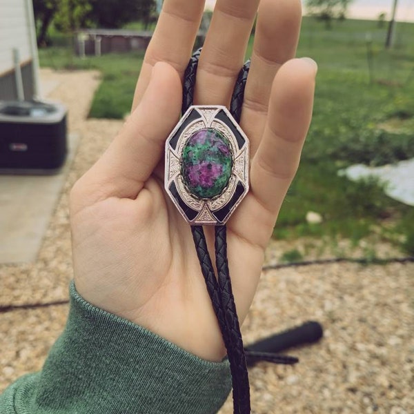 Custom Bolo Tie With Ruby Zoisite - Fancy Bolo Tie -men's Women's Bolo ...