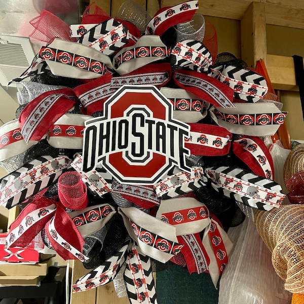 Ohio State Wreath, Ohio State Deco Mesh Wreath, Ohio State Ribbon, Ohio ...