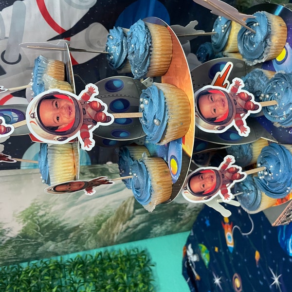 Cute Baby Space Cupcake Toppers With Rocket and Astronaut First Trip ...