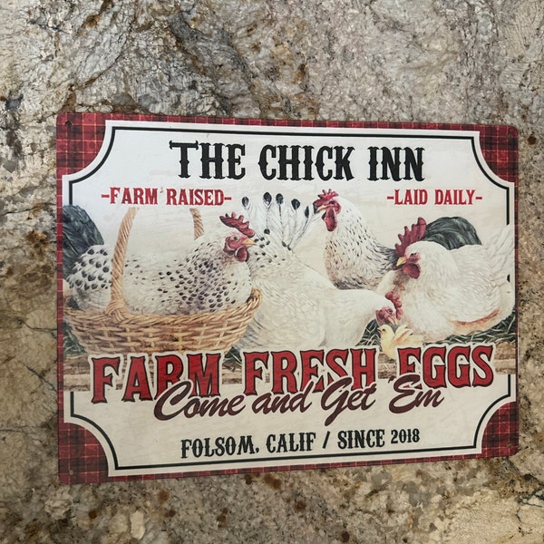 Personalized Chicken Farm Sign, Farm Fresh Eggs Metal Sign, Come and ...