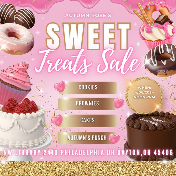 Editable Sweet Treats Flyer: Bakery, Cake, Donut Shop Marketing Canva ...