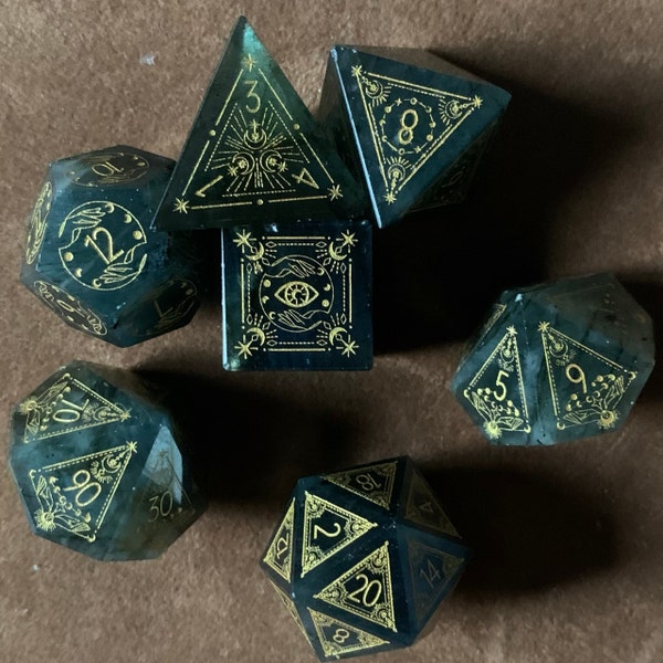 Full Set Labradorite Polyhedral Dice Set Set Warlock Style - Dungeons ...