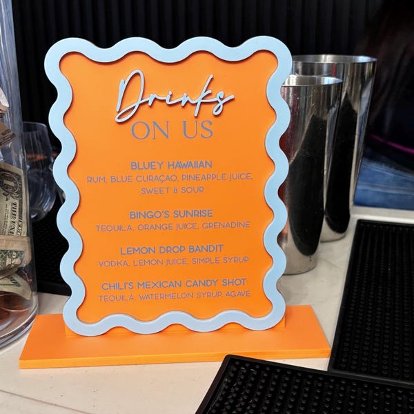 Wavy Border Drinks Menu Signage - Personalized Acrylic Wedding Bar Sign ...