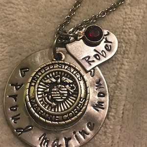 Marine Mom Custom Necklace, Hand Stamped Marine Corp Key Chain, US ...