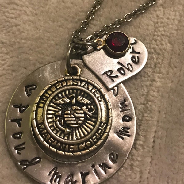 Marine Mom Custom Necklace, Hand Stamped Marine Corp Key Chain, US ...