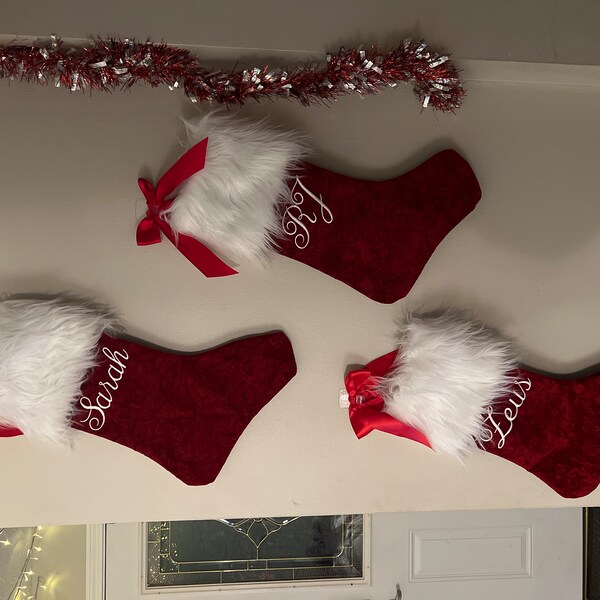 Red Christmas Stocking, Personalized Xmas Stocking, Red Velvet ...