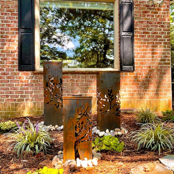 Tree Garden Column, Well Cover, Metal Yard Art, Outdoor Lantern - Etsy