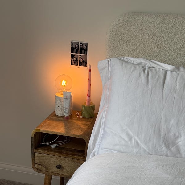 Small Curved Bedside Table With Open Shelf • Minimalist Bedside Table ...